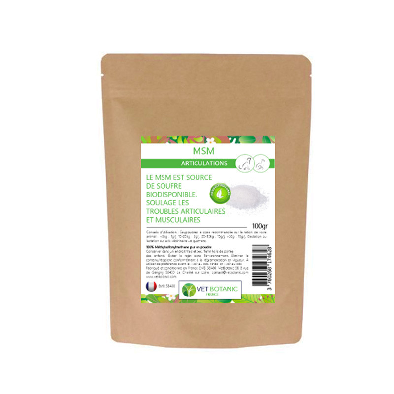 Complément alimentaire MSM pour chien et chat 100g Vet Botanic