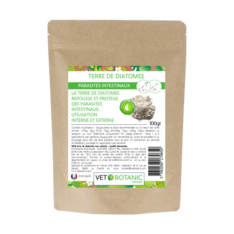 Soin externe terre de diatomée chat et chien 100g Vet Botanic